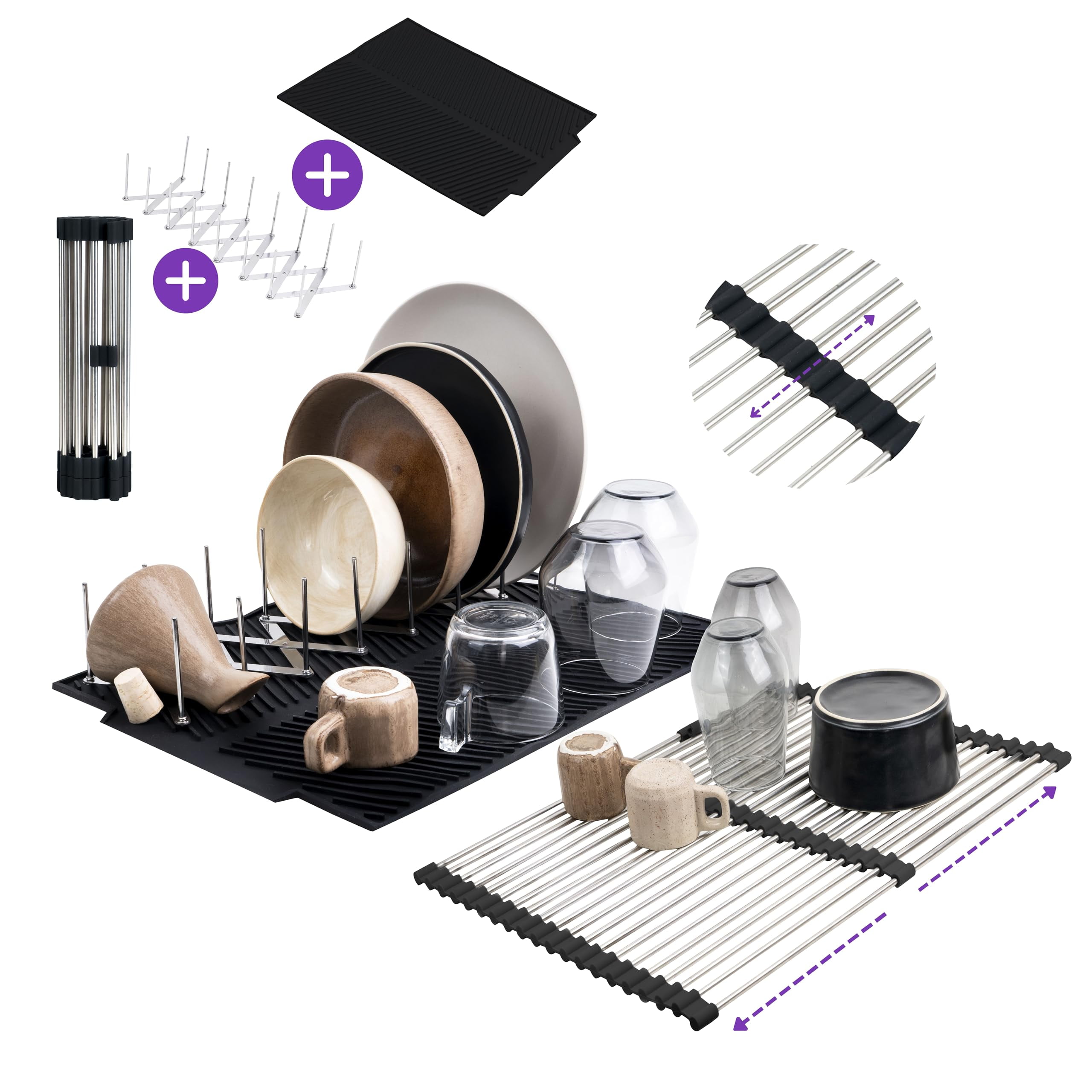 DETOIITO 3-in-1 Kitchen Gift Set - Roll-Up Drying Rack, Silicone Mat ...