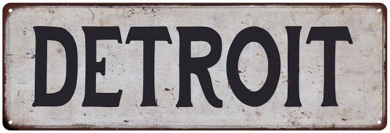 DETROIT Vintage Look Rustic Metal City State Sign 6 x 18 High Gloss ...