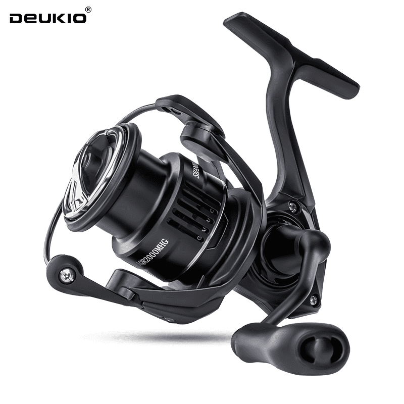 DEUKIO Black Lightweight Spinning Fishing Reel Screw in Handle 6+1BB 8kg Drag Power Carbon Fiber ...