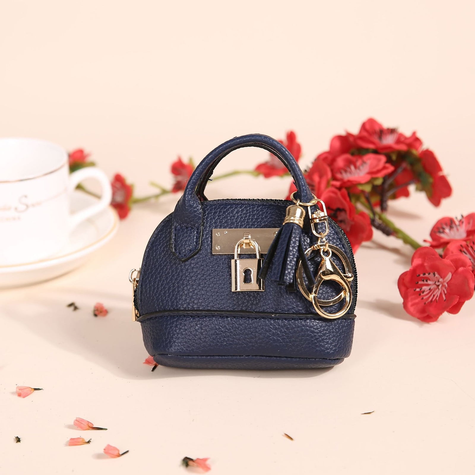 DEUUZHENQI Mini Tote Bag Keychain Coin Purse Pu Leather Key Chain Small ...