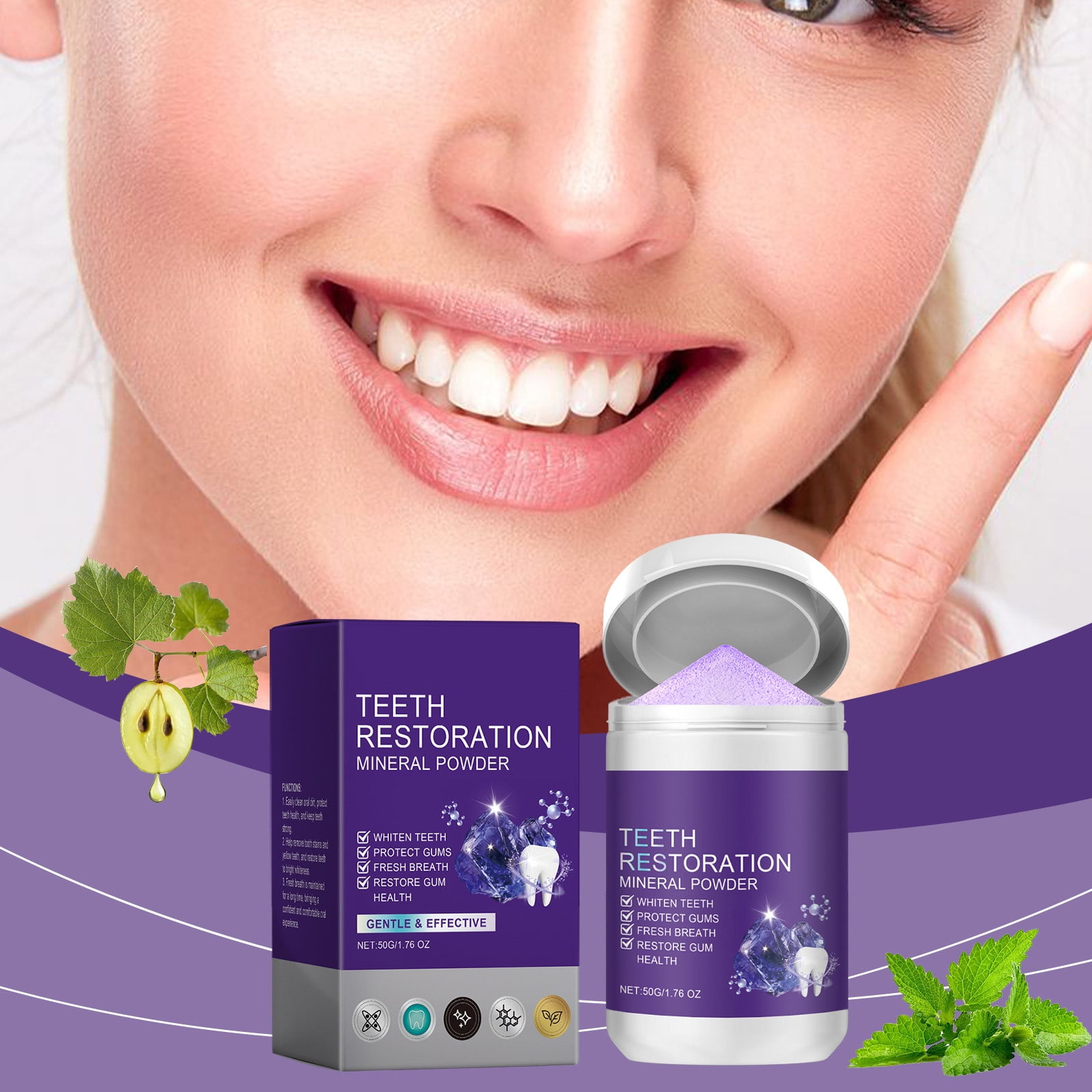 DEUUZHENQI Purple Teeth Restoration Mineral Powder, Mineral Tooth ...