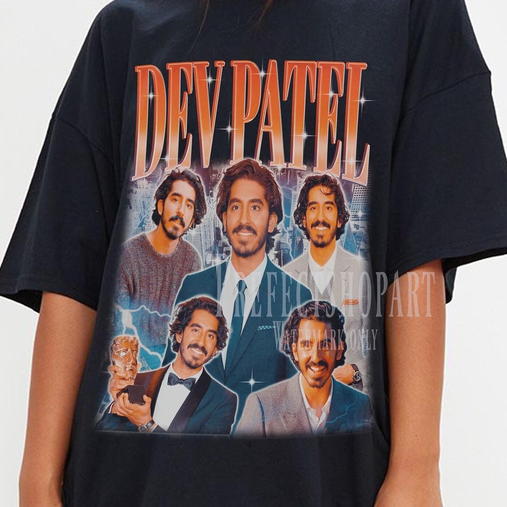 DEV PATEL Retro T-shirt - Dev Patel Tee, Dev Patel Long Homage Sleeve ...
