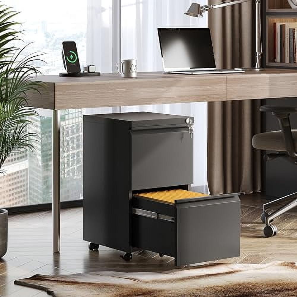 DEVAISE 2 Drawer Metal File Cabinet, Fully Assembled, Under Desk, Black ...