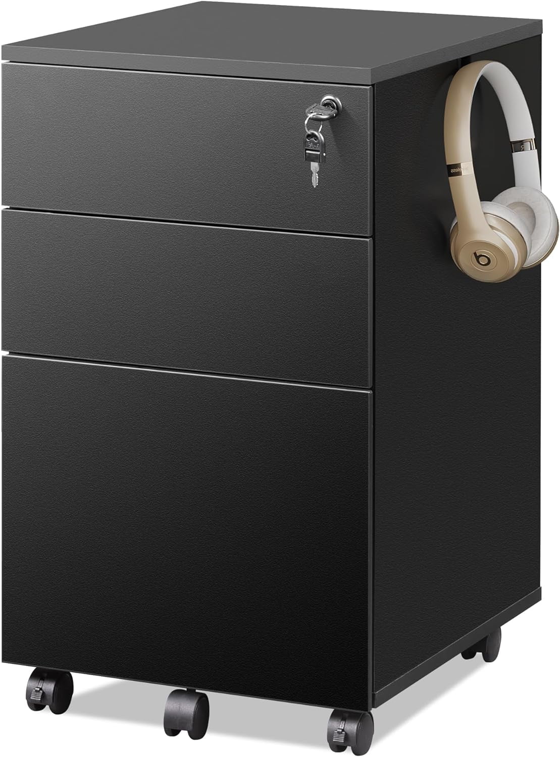 DEVAISE 3 Drawer File Cabinet with Lock, Small Rolling Filing Cabinet ...