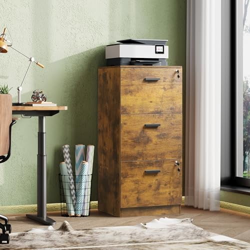 DEVAISE 3 Drawer File Cabinet with Lock, Vertical Wood Filing Cabinet ...