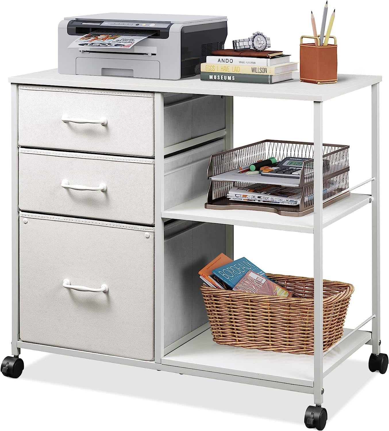 3 Drawer Mobile File Cabinet, Rolling Printer Stand with Open Storage ...
