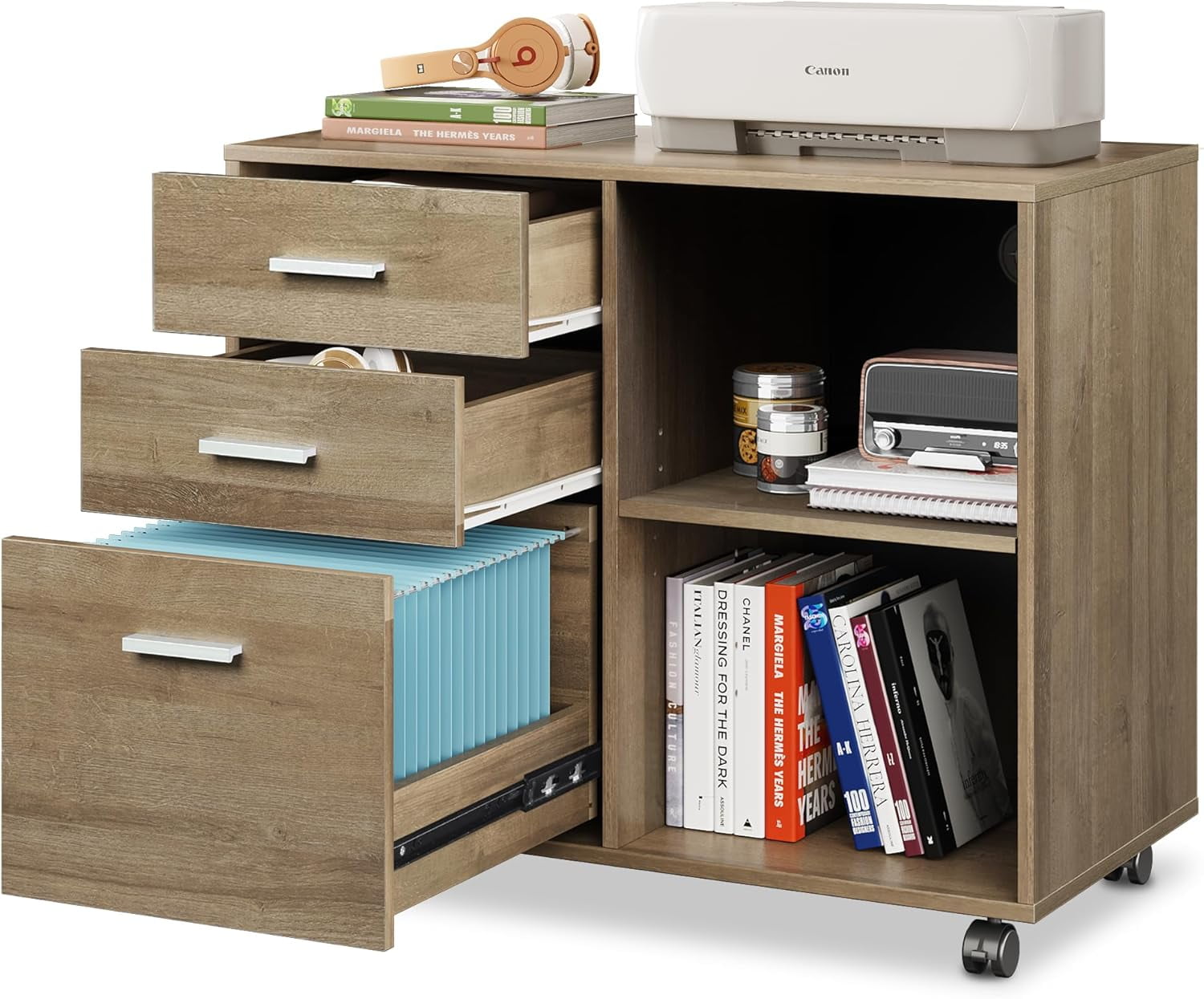 DEVAISE 3 Drawer Mobile File Cabinet, Wood Lateral Filing Cabinet ...