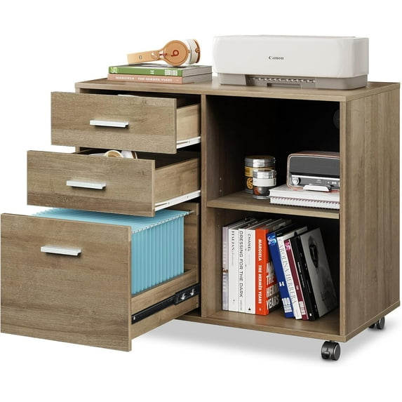 DEVAISE 3 Drawer Mobile File Cabinet, Wood Lateral Filing Cabinet ...