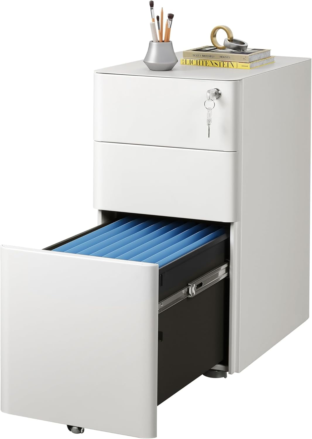 DEVAISE 3-Drawer Slim Vertical File Cabinet, Fully Assembled Except ...