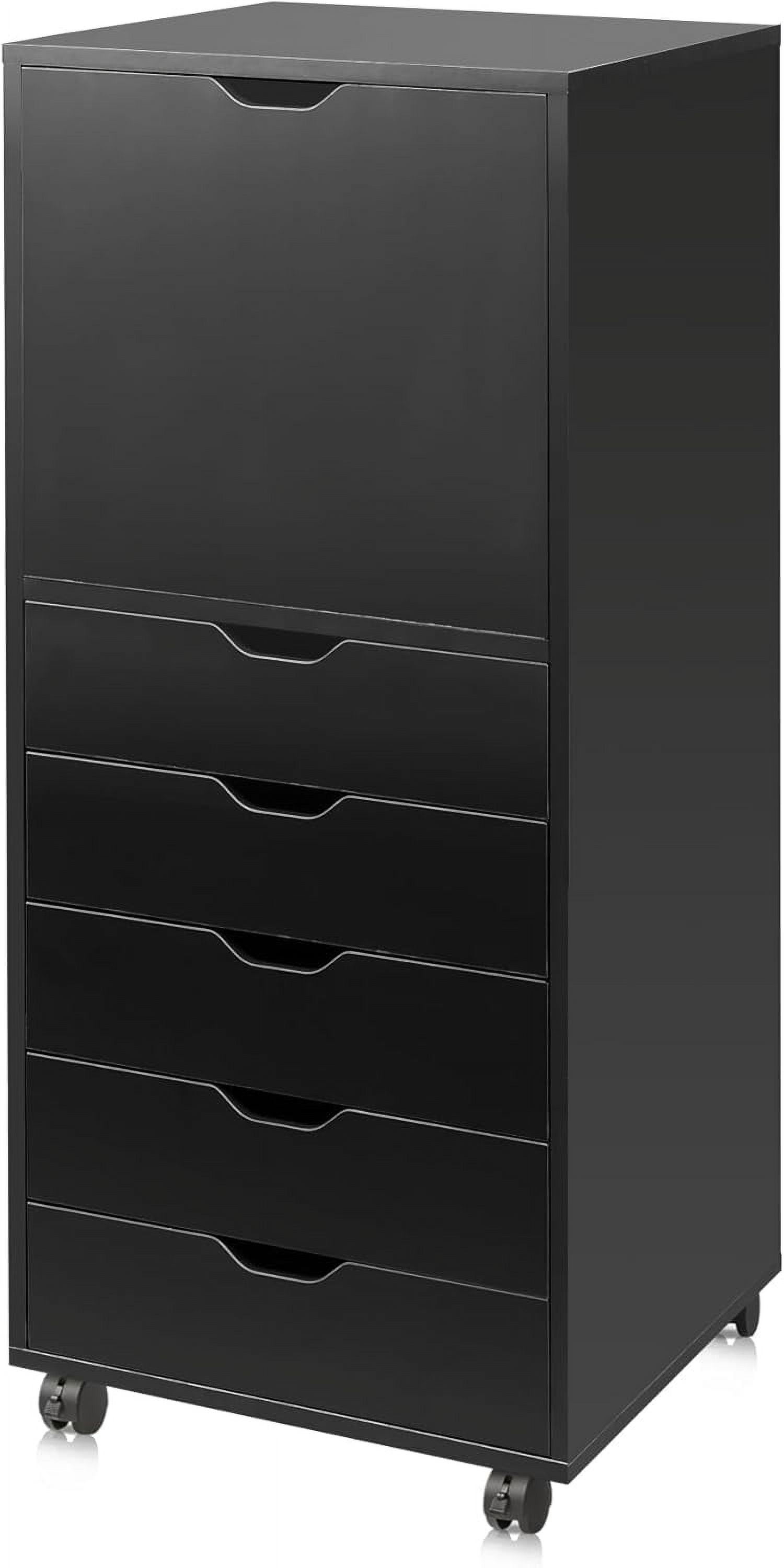 DEVAISE 5-Drawer Wood Dresser with Top Cabinet Storage, Mobile Chest of ...