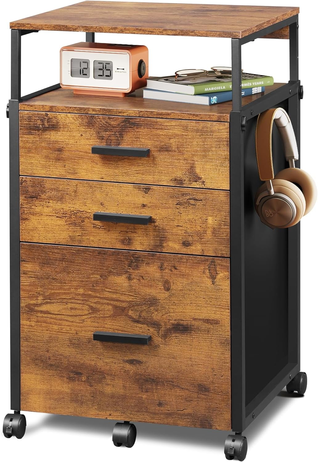 DEVAISE File Cabinet with Storage Drawers, Rolling Printer Stand with ...