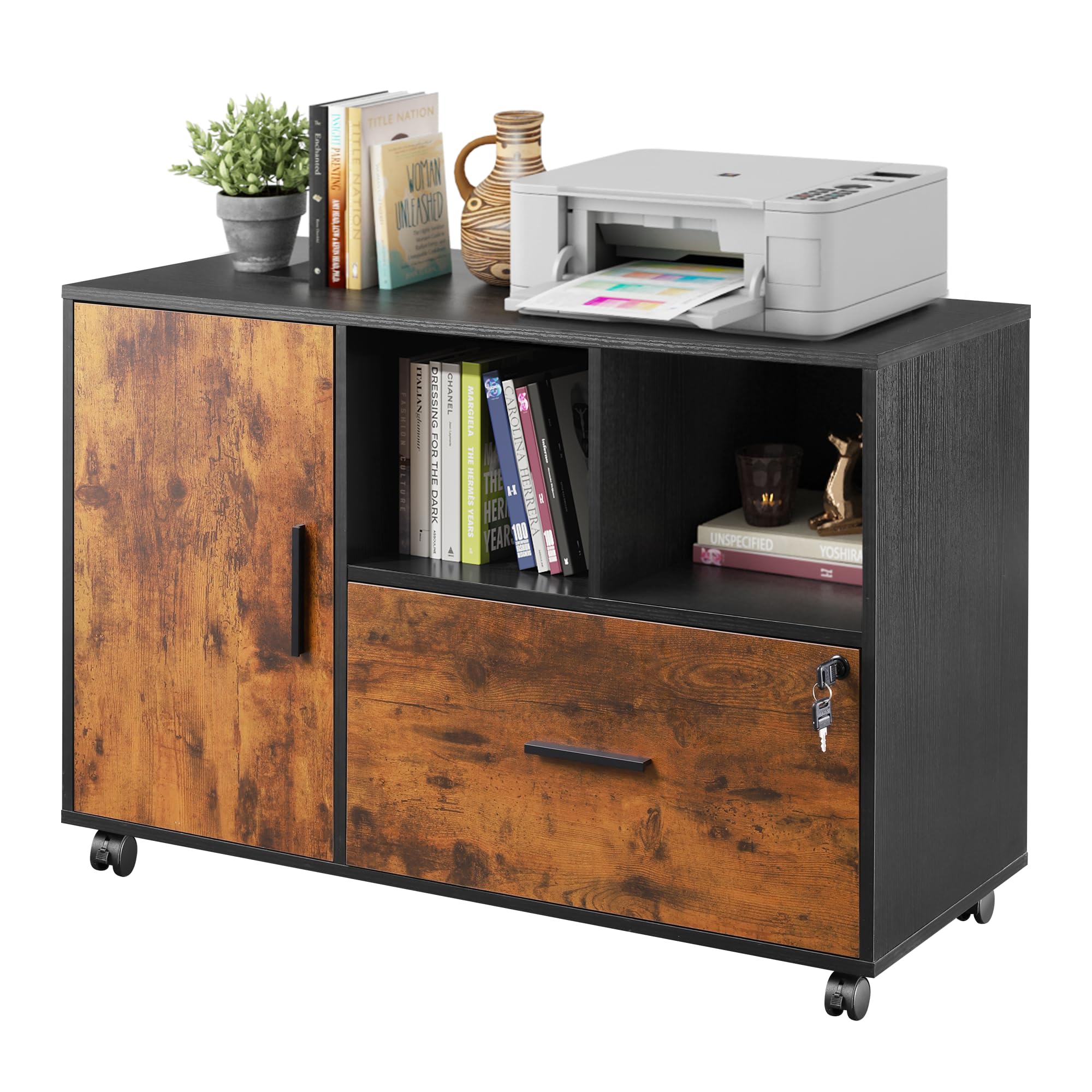 DEVAISE Lateral File Cabinet with Lock, 1-Drawer Rolling File Organizer ...