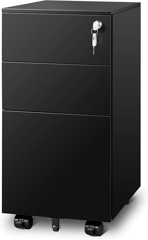 DEVAISE White File Cabinet, Small Filing Cabinet with 3 Drawers with ...