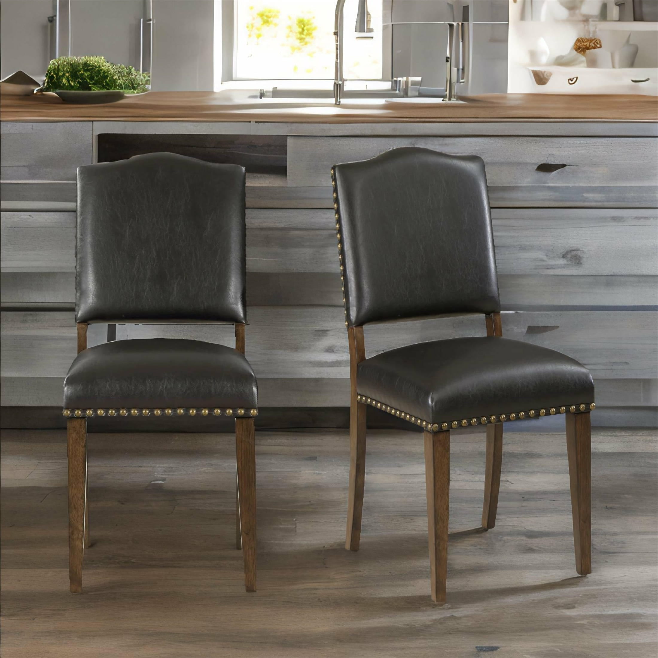 DEVERA Brown Faux Leather Dining Chair with Nail Heads (Set of 2 ...