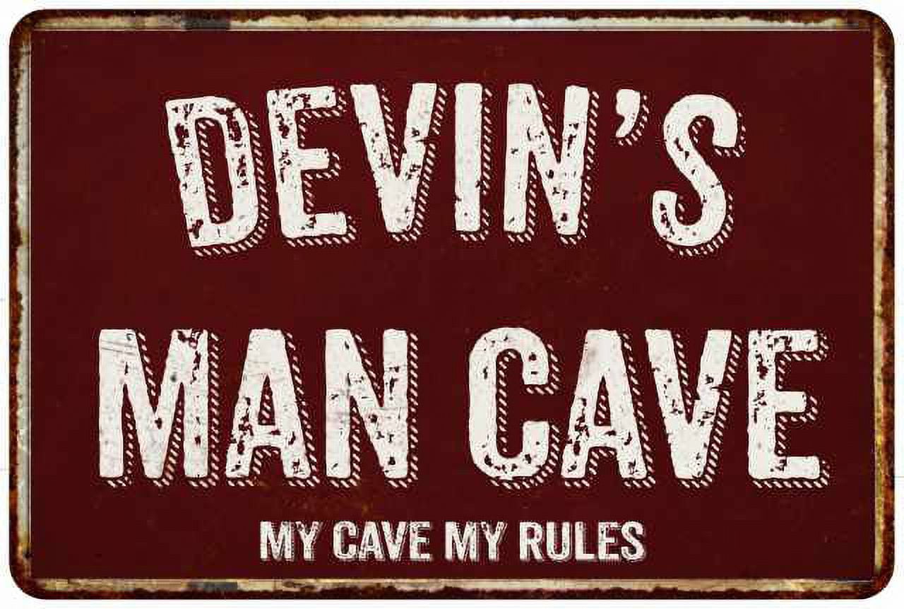 DEVIN'S Man Cave Red Grunge Sign 12 x 18 Matt Finish Metal Sign ...