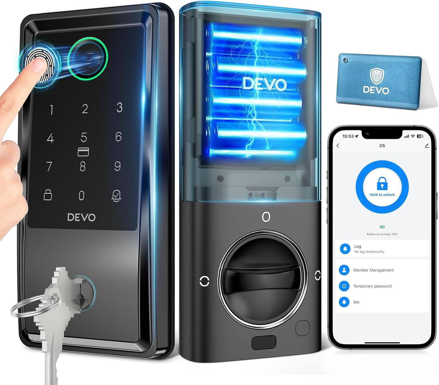 DEVO Wi-Fi Smart Door Lock G6, 6-in-1 Fingerprint Keyless Entry Door ...