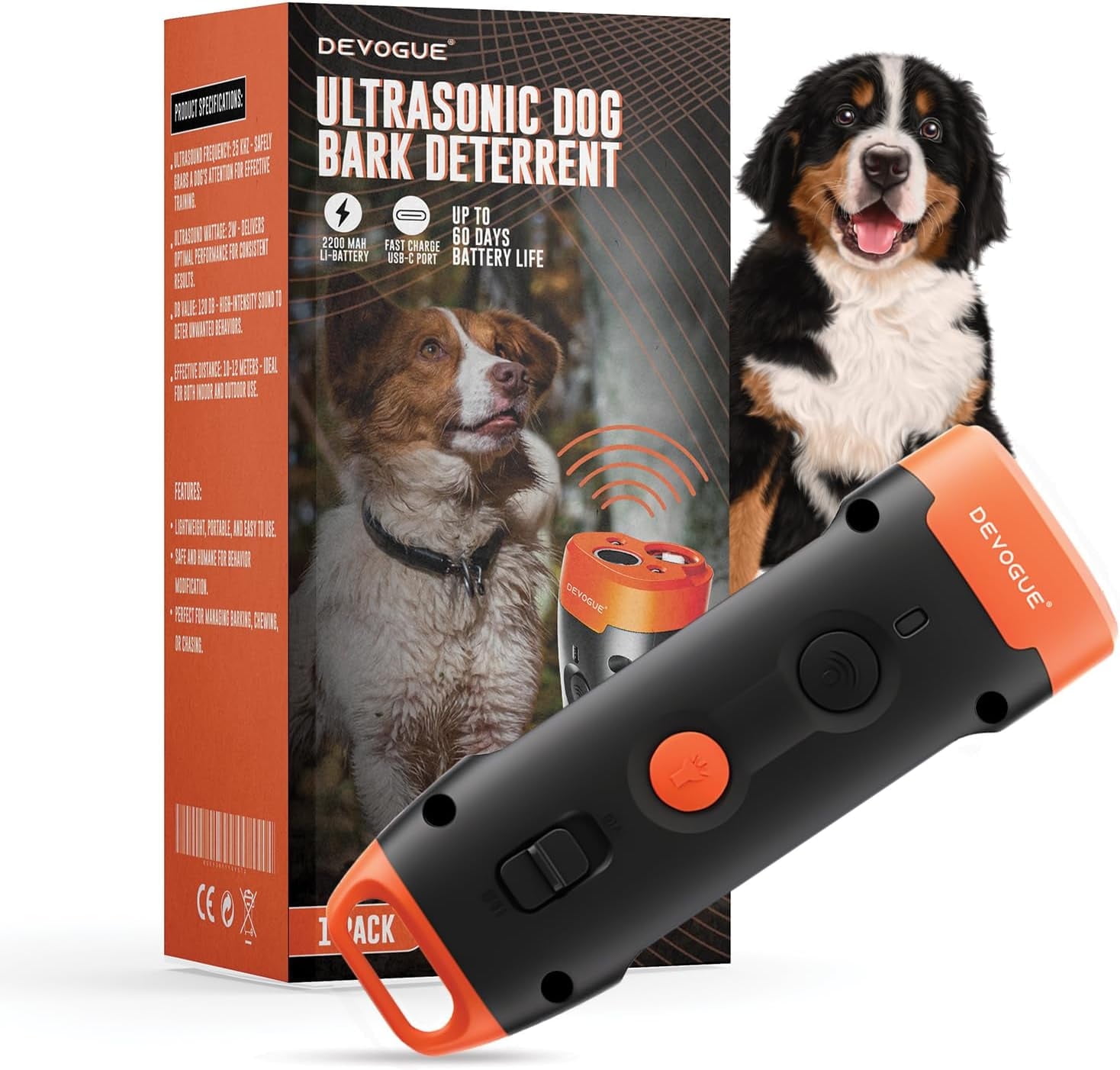 DEVOGUE® Rechargeable Dog Bark Deterrent Device for Training Aid for ...
