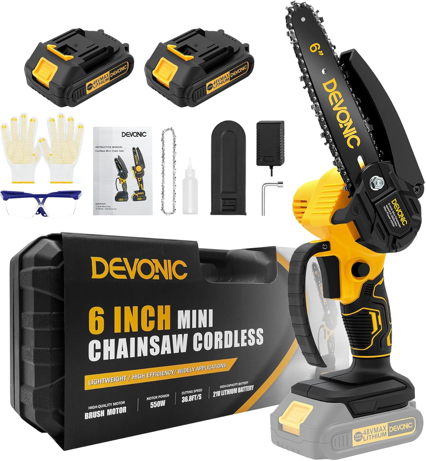 DEVONIC Mini Chainsaw 6-Inch Cordless Portable Handheld Chain Saw ...