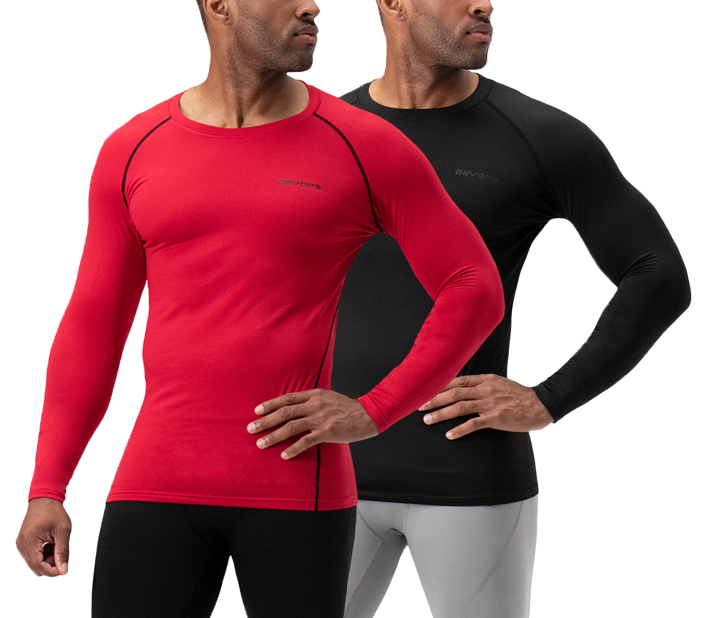 DEVOPS 2 Pack Men's Ultra Soft & Warm Thermal Long Sleeve Compression ...
