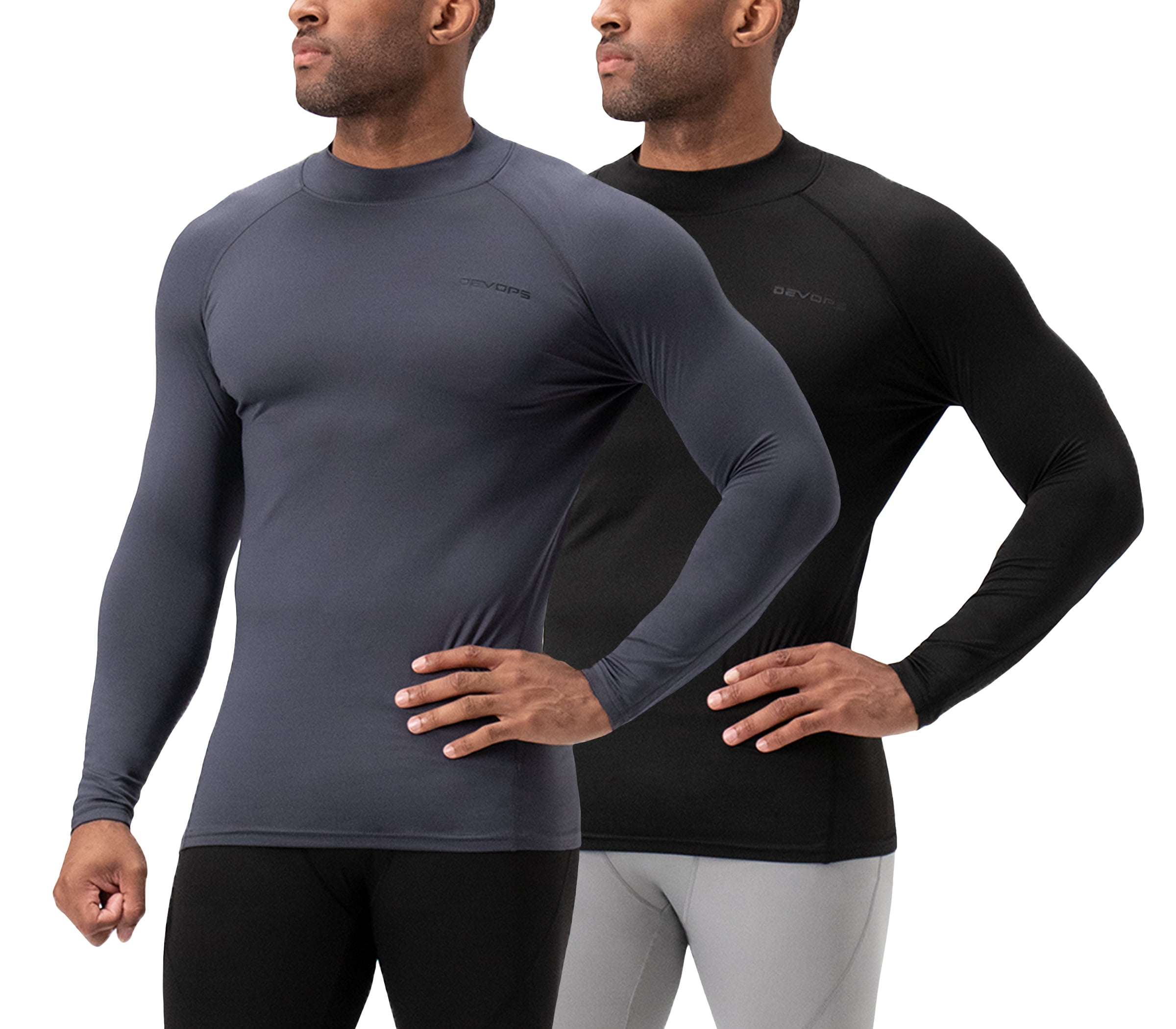 DEVOPS 2 Pack Men's thermal turtle neck long sleeve compression shirts ...