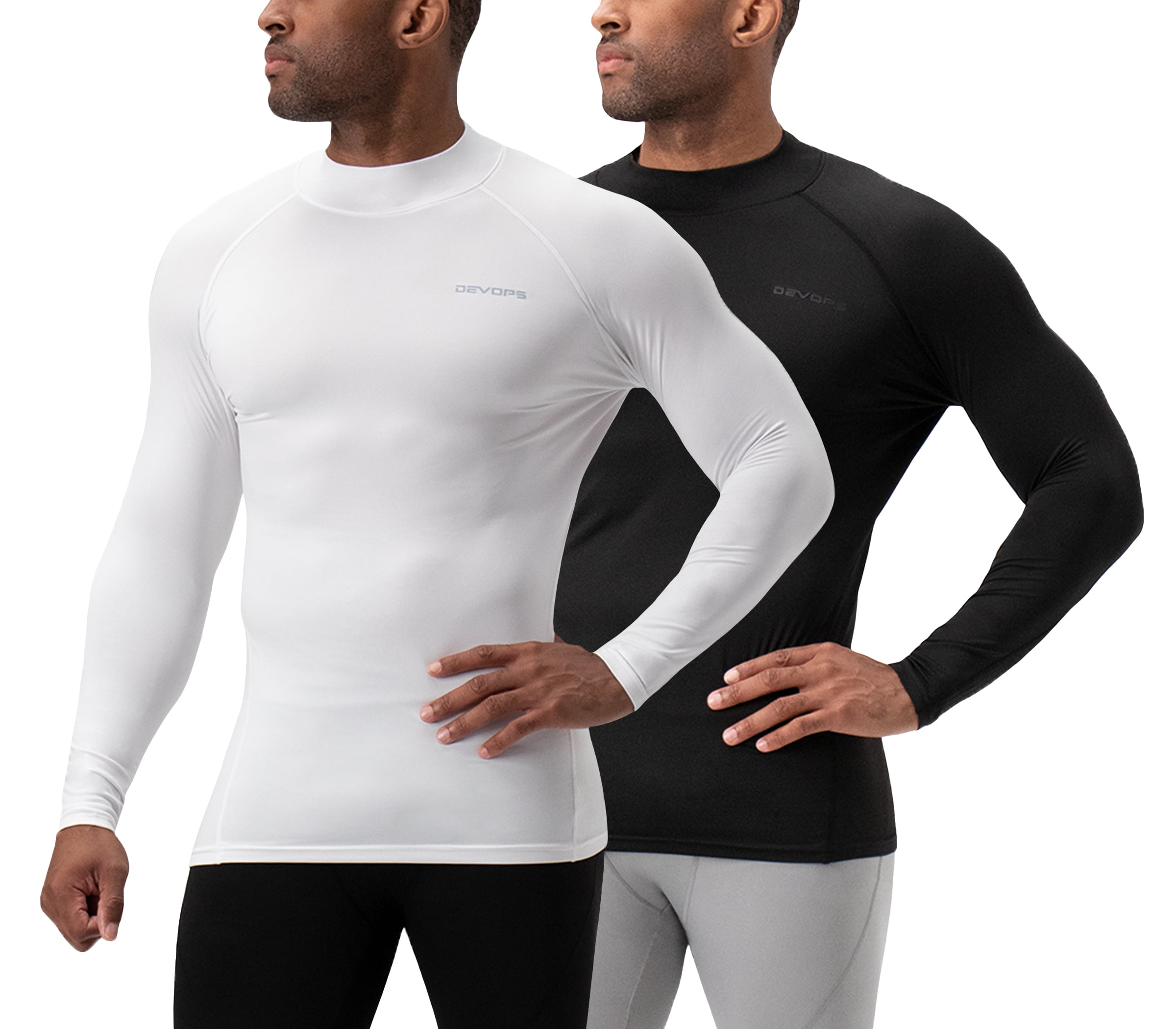 DEVOPS 2-Pack Men's Thermal Turtle Neck Compression Shirts, 2X-Large ...