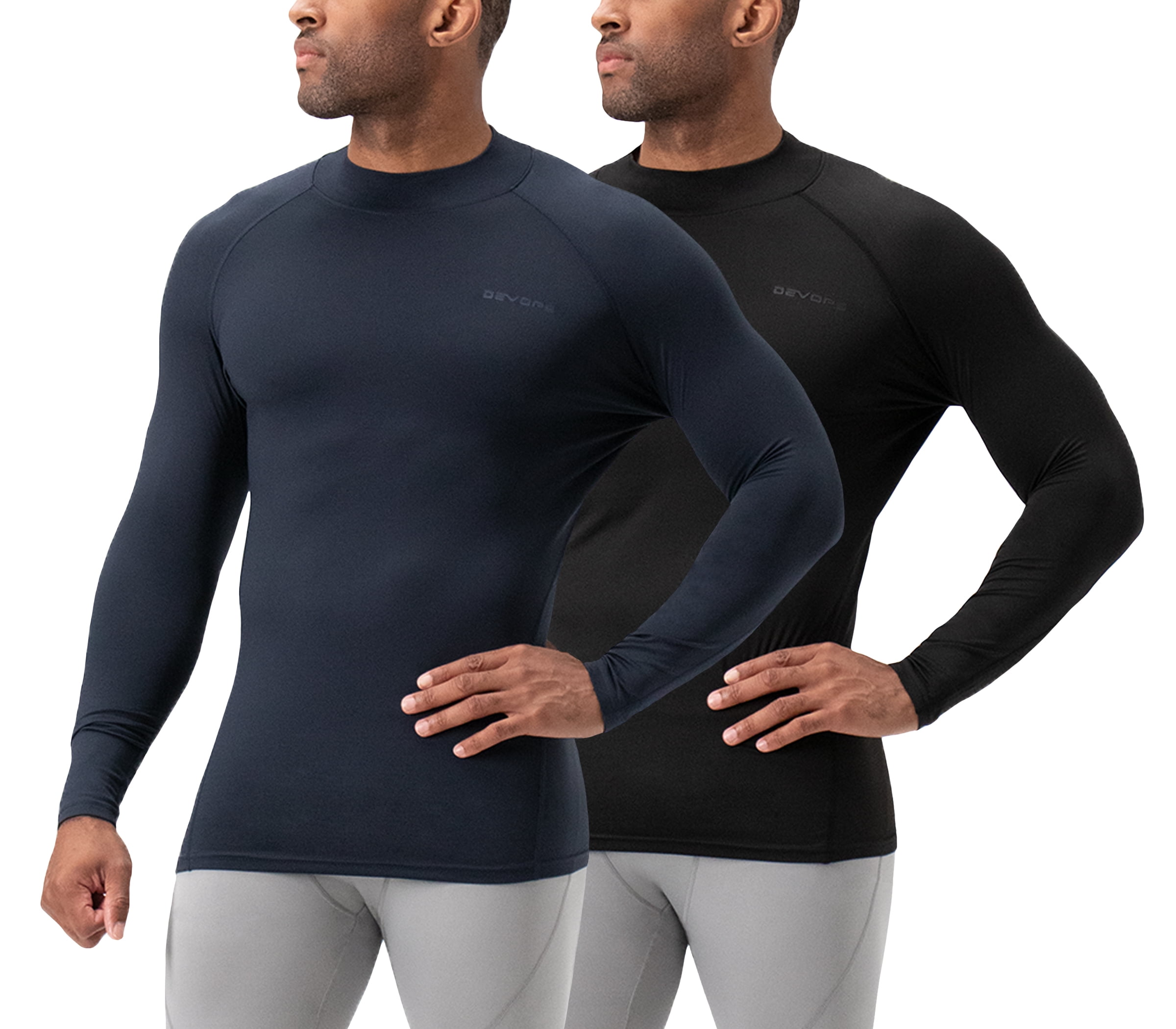 DEVOPS Warm Men's 2 Pack Thermal Mock Turtle Neck Compression Tops ...