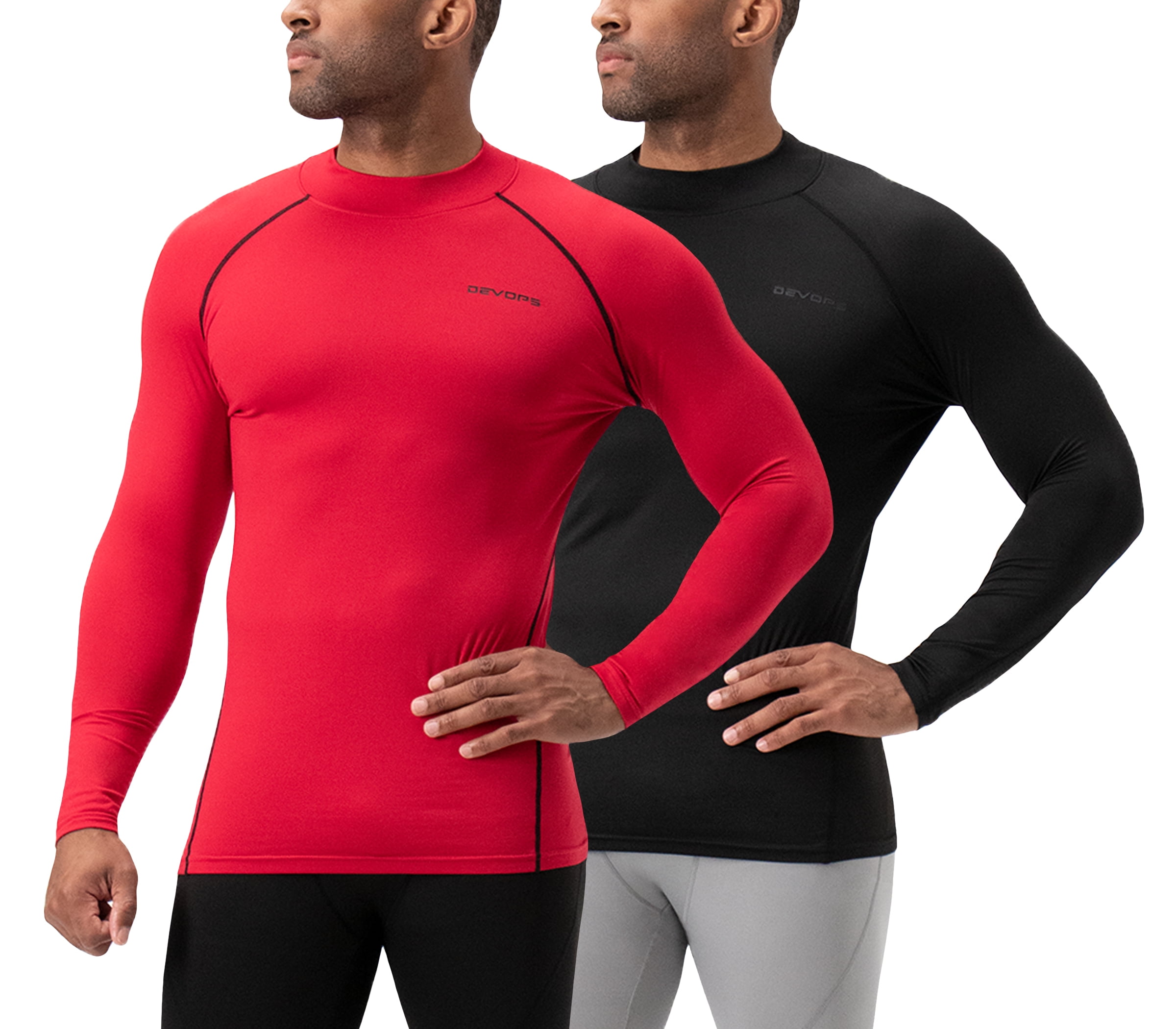 DEVOPS 2 Pack Men's thermal turtle neck long sleeve compression shirts ...