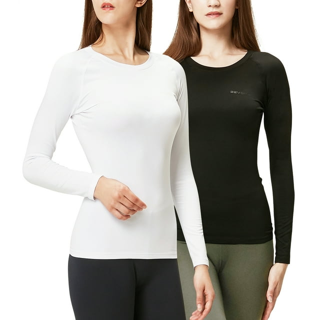DEVOPS Women's 2-Pack Long Sleeve Compression Winter Tops, Thermal ...
