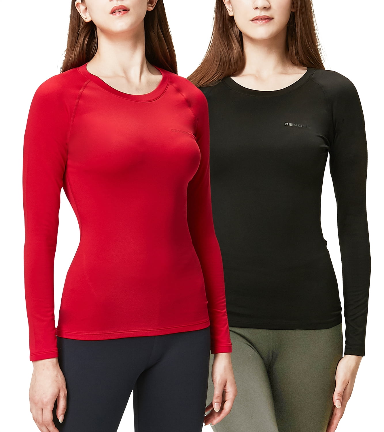 DEVOPS 2 Pack Women's Long sleeve compression Winter tops thermal undershirts for cold weather ...