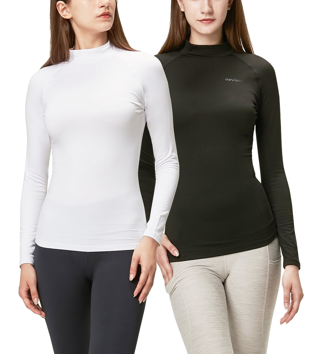 DEVOPS 2-Pack Women's Thermal Turtleneck Compression Top, Micro Fleece ...