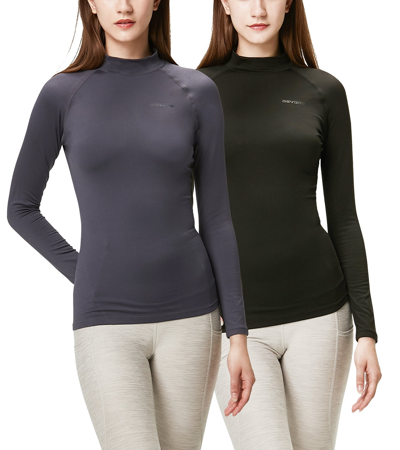 DEVOPS Women's 2-Pack Thermal Turtle Neck Shirts, Compression Baselayer ...