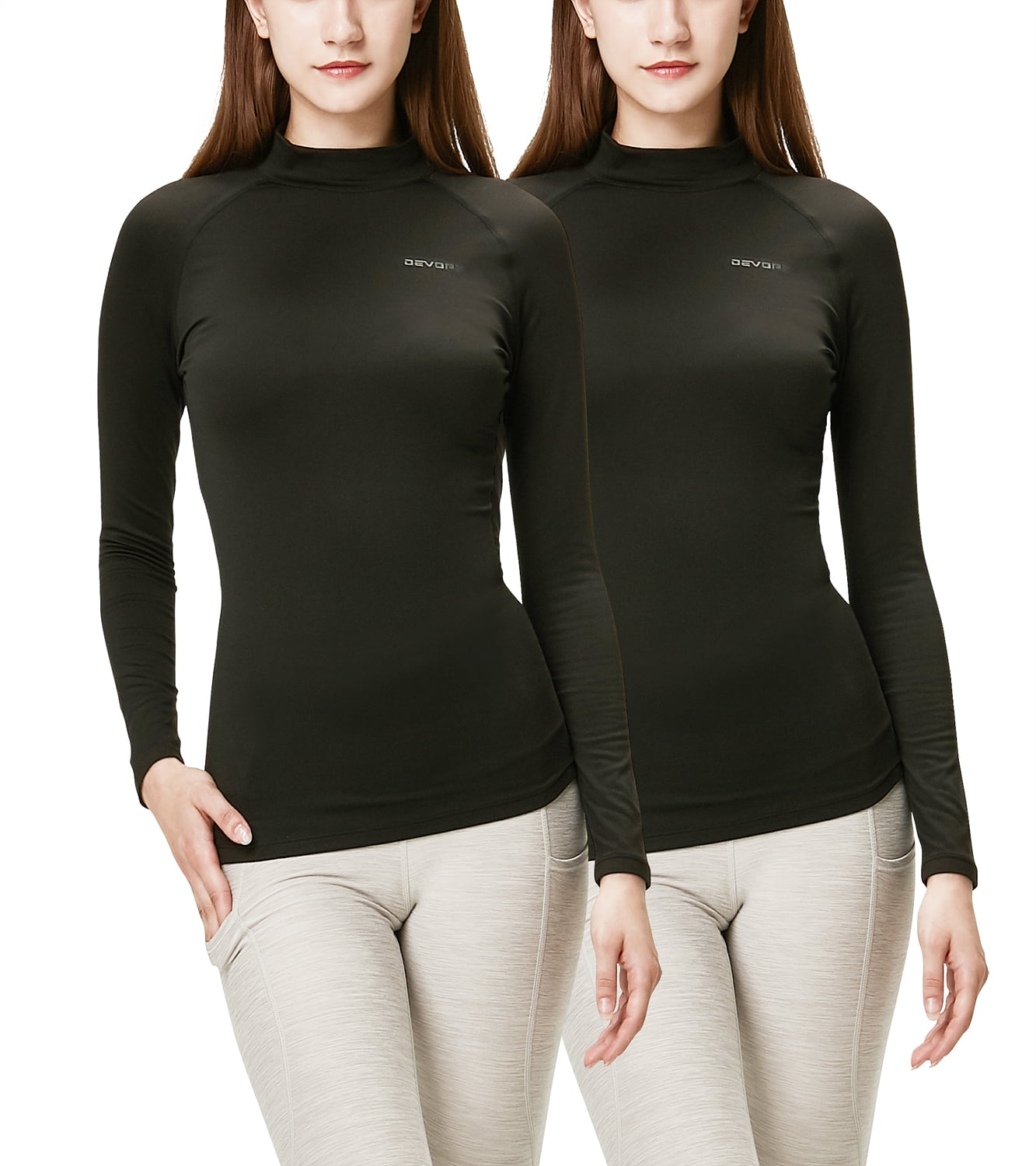 DEVOPS Women's 2 Pack Thermal Cold Weather Clothing, Turtle Neck Long ...