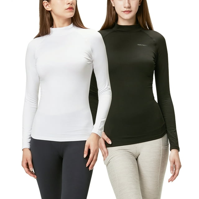 DEVOPS 2 Pack Women's Thermal Turtle Long sleeve shirts compression ...