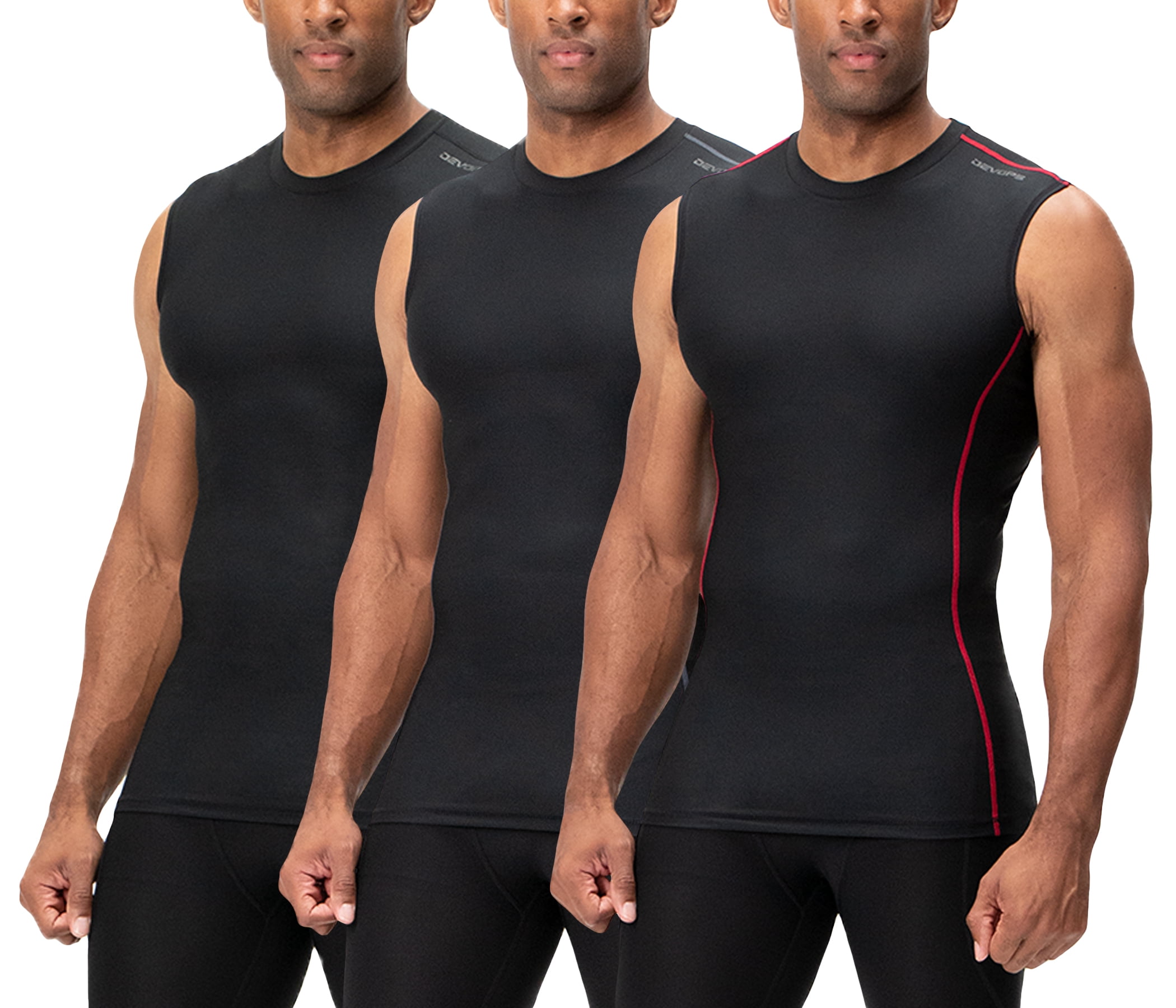 DEVOPS Men's Athletic Black Gym Sport Compression Shirts, Sleeveless, 3 ...