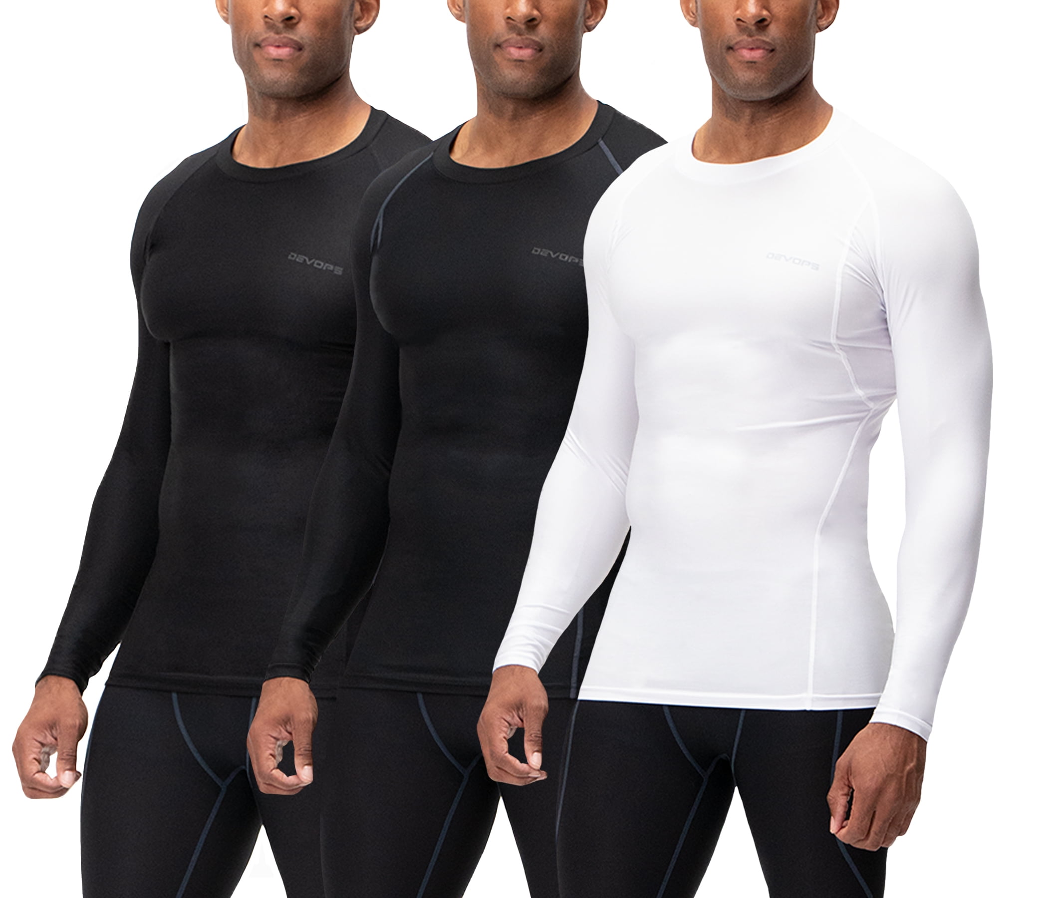 DEVOPS 3 Pack Men's Athletic Long Sleeve Compression Shirts (2X-Large ...