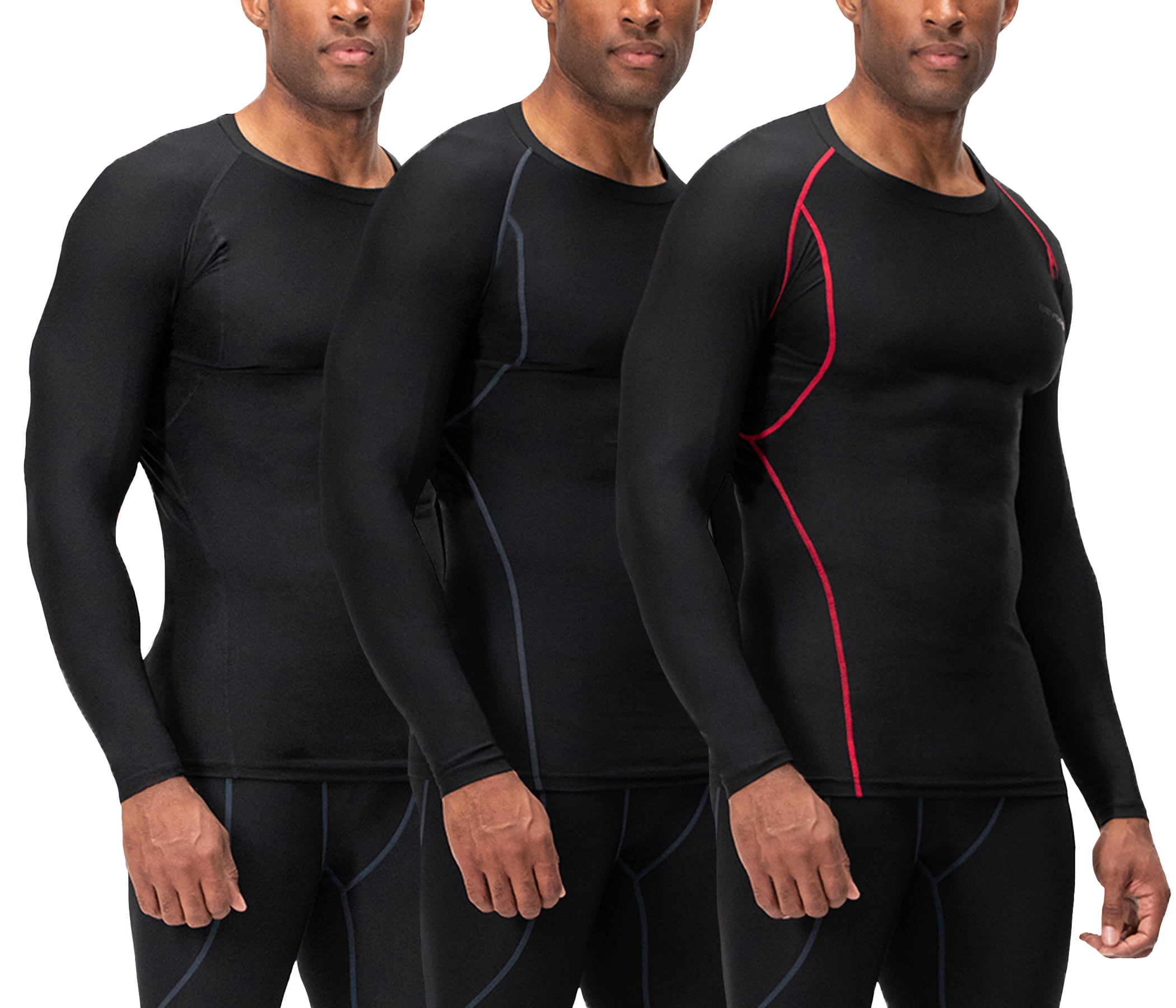 DEVOPS 3 Pack Men's Athletic Long Sleeve Compression Shirts (Medium ...