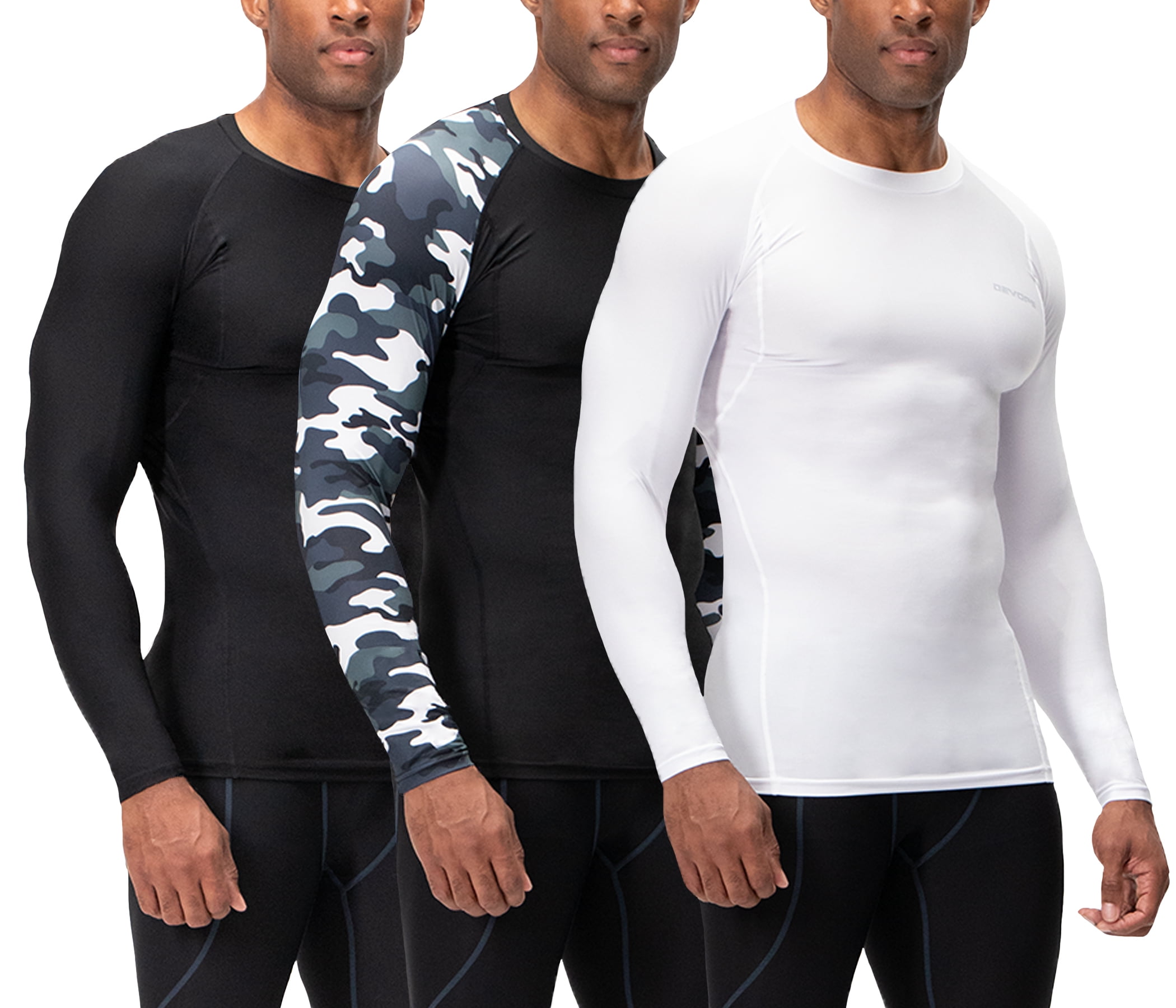 DEVOPS Men's Athletic Long Sleeve Compression Shirts, 3 Pack, Medium ...