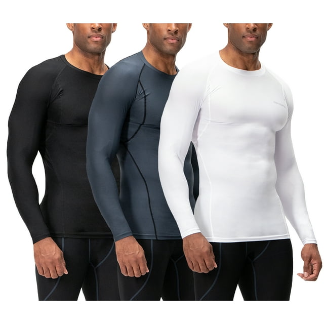 DEVOPS Men's Gym Athletic Long Sleeve Compression Shirts, 3 Pack (Small ...