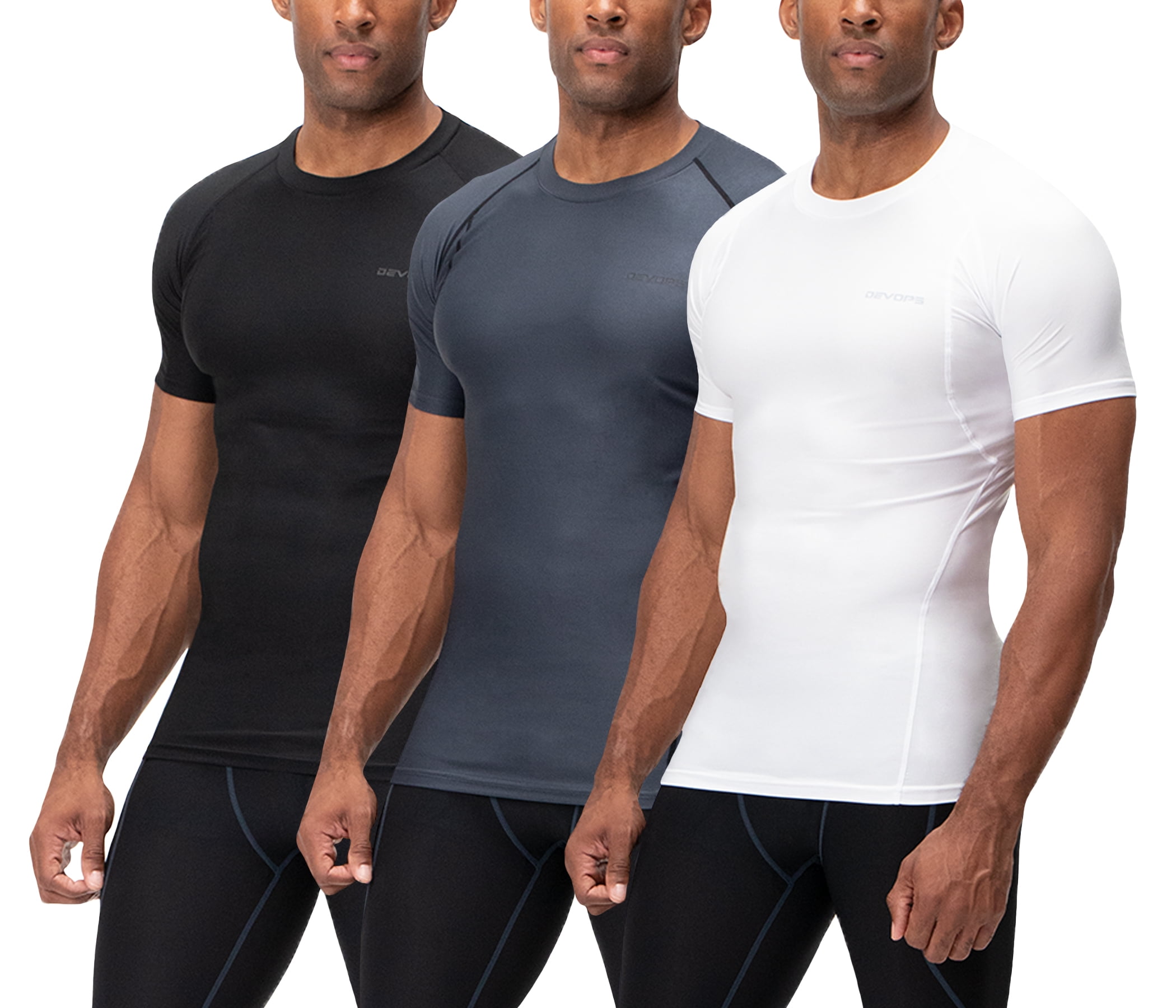 DEVOPS Men's Gym Athletic Adult Tight Short Sleeve Compression Shirts ...
