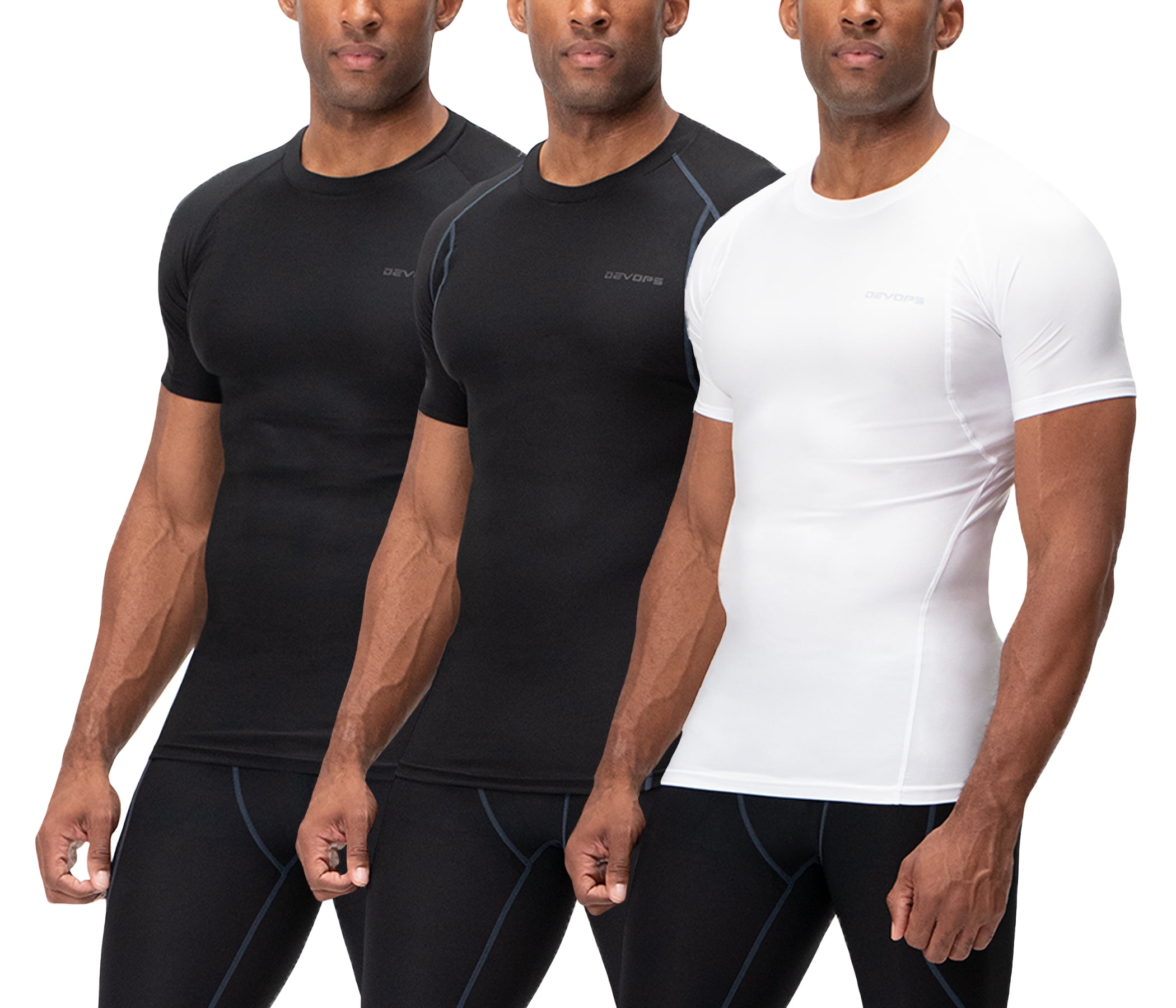 DEVOPS 3 Pack Men's Athletic Short Sleeve Compression Shirts (Large ...