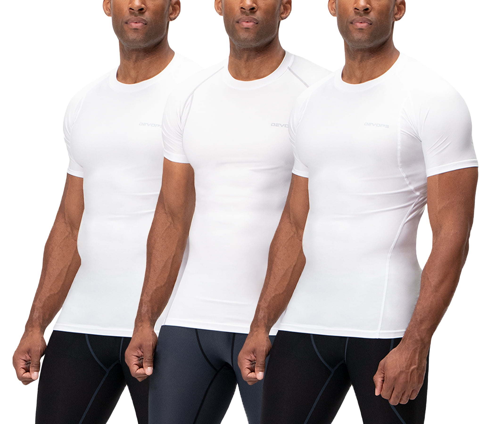 DEVOPS 3pk Men's Athletic Short Sleeve Compression Shirts, Small ...