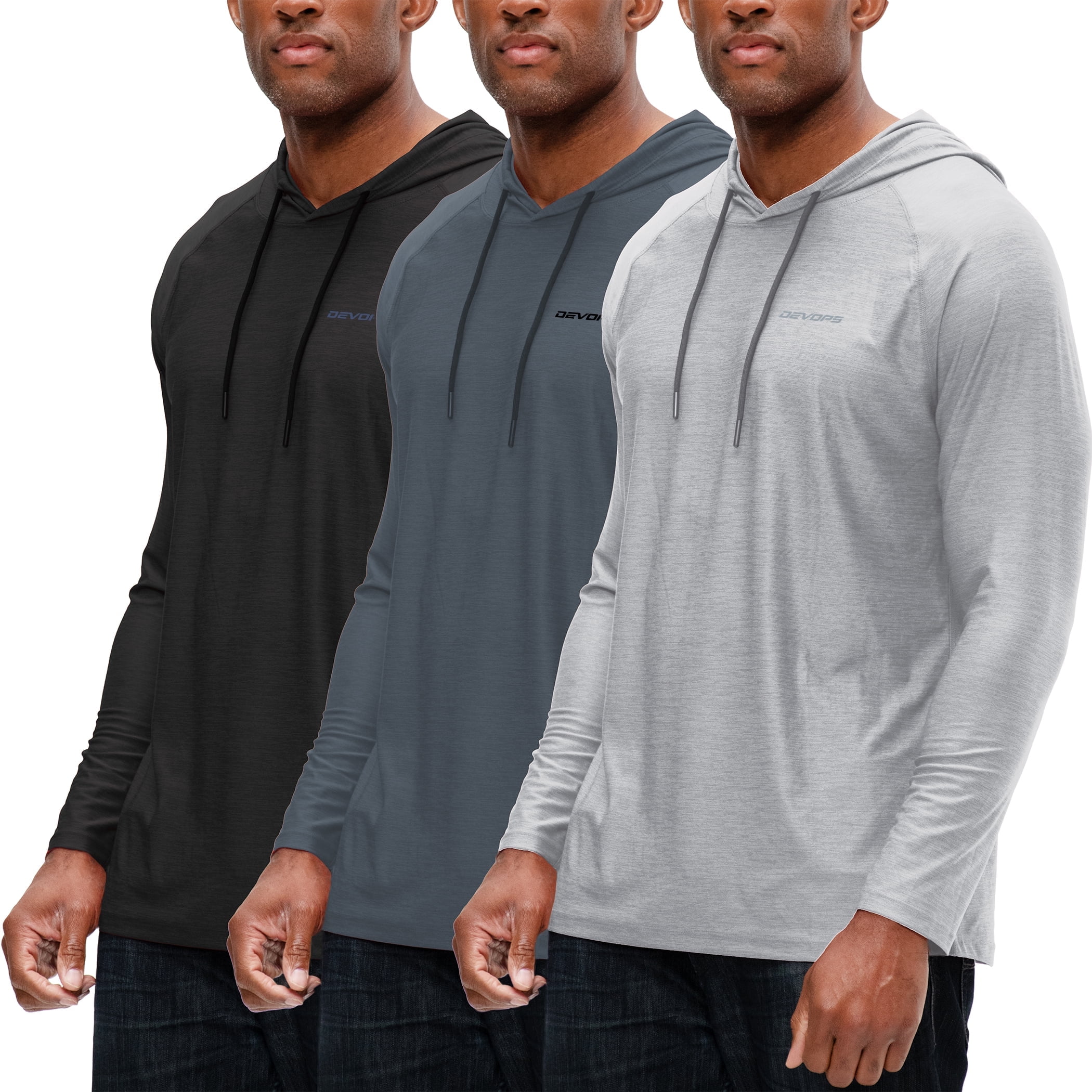 DEVOPS 3 Pack Men's Hoodie Long Sleeve Fishing Hiking Running Workout T ...