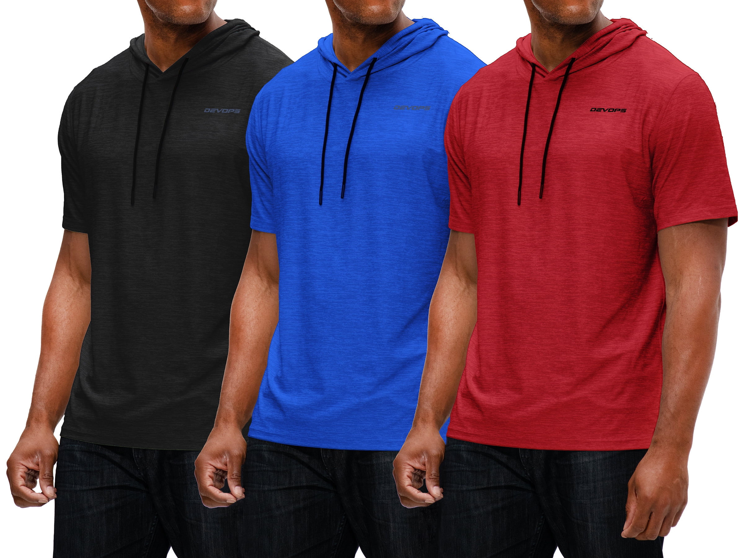 DEVOPS 3 Pack Men's Hoodie Short Sleeve Fishing Hiking Running Workout ...