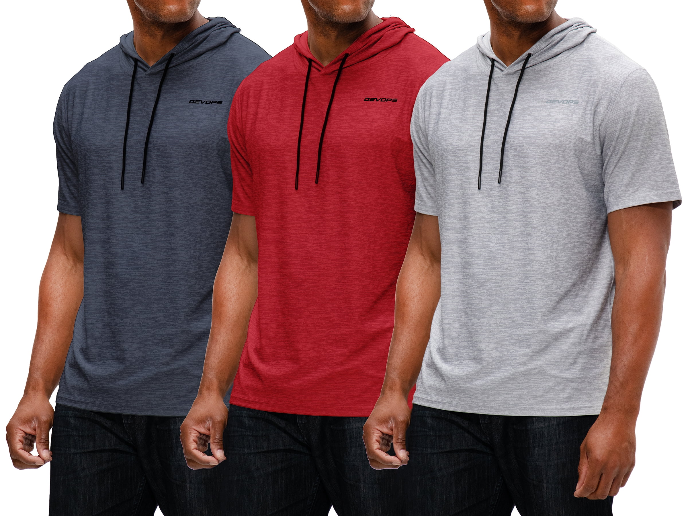 DEVOPS 3 Pack Men's Hoodie Short Sleeve Fishing Hiking Running Workout ...
