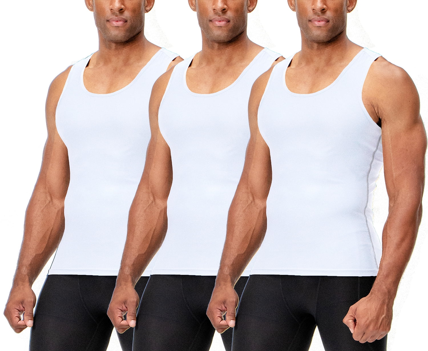 DEVOPS Men's Sleeveless Gym 3 Pack Muscle Dri Fit Compression Tank Top ...