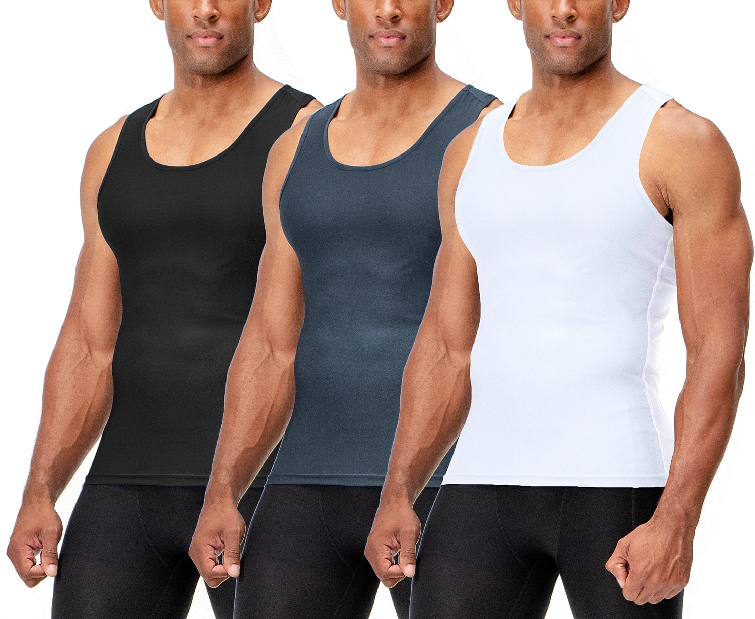 DEVOPS 3 Pack Men's Muscle Dry Fit Compression Tank Top (Small, Black ...