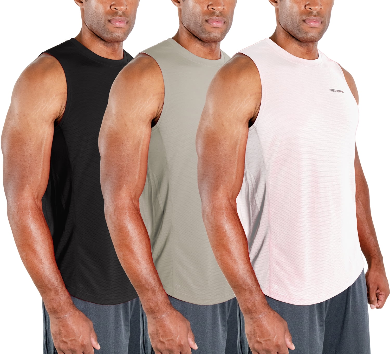 DEVOPS Men's Dri Fit Muscle Shirts 3 Pack, Sleeveless Gym Workout Tank ...