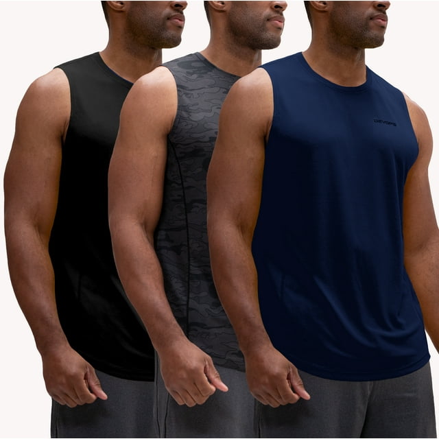 DEVOPS Men's 3-Pack Dri Fit Muscle Shirts, Sleeveless Gym Workout Tank ...