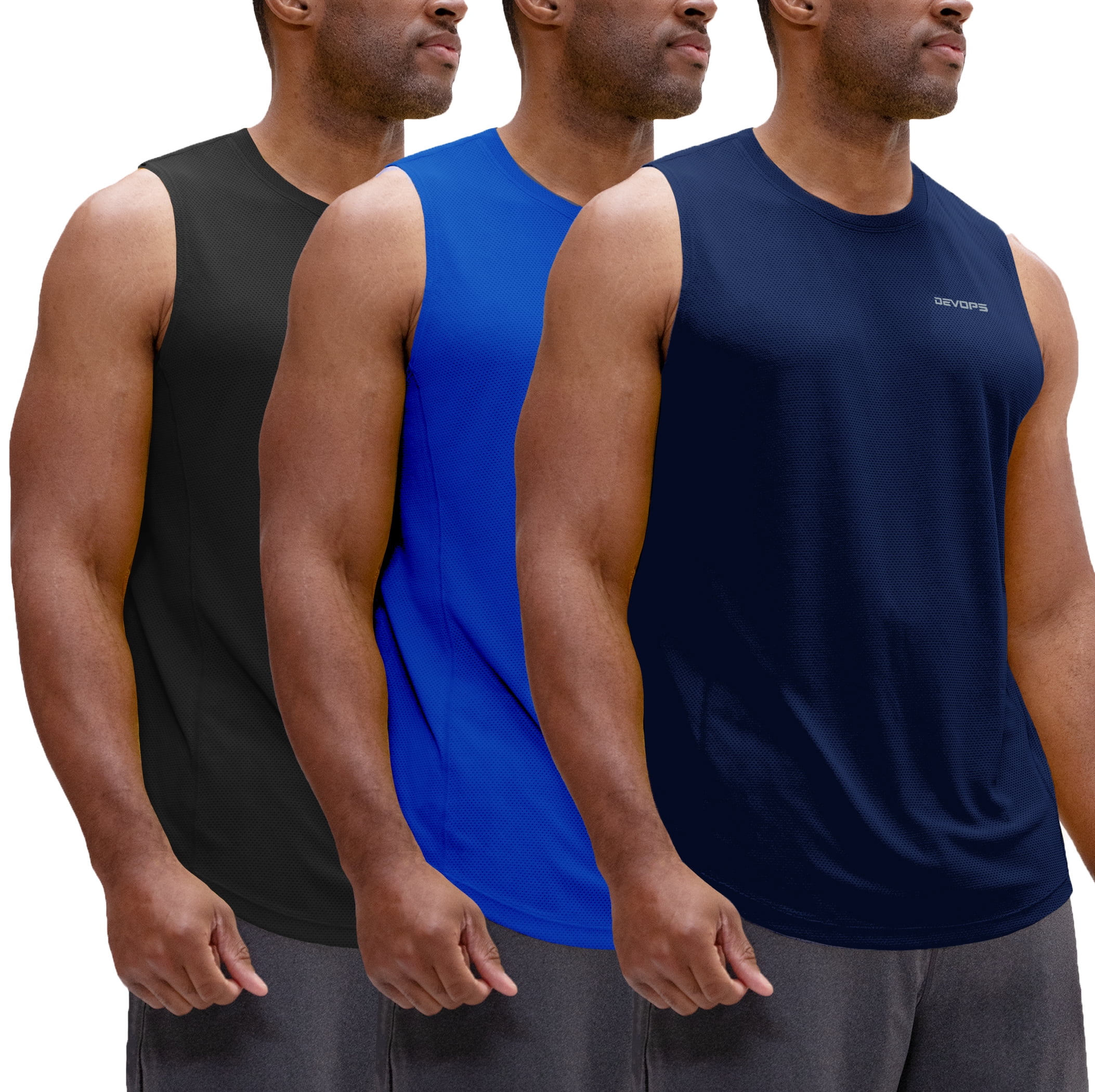 DEVOPS Men's 3-Pack Dri Fit Muscle Tank Tops for Gym Workout, Quick Dry ...