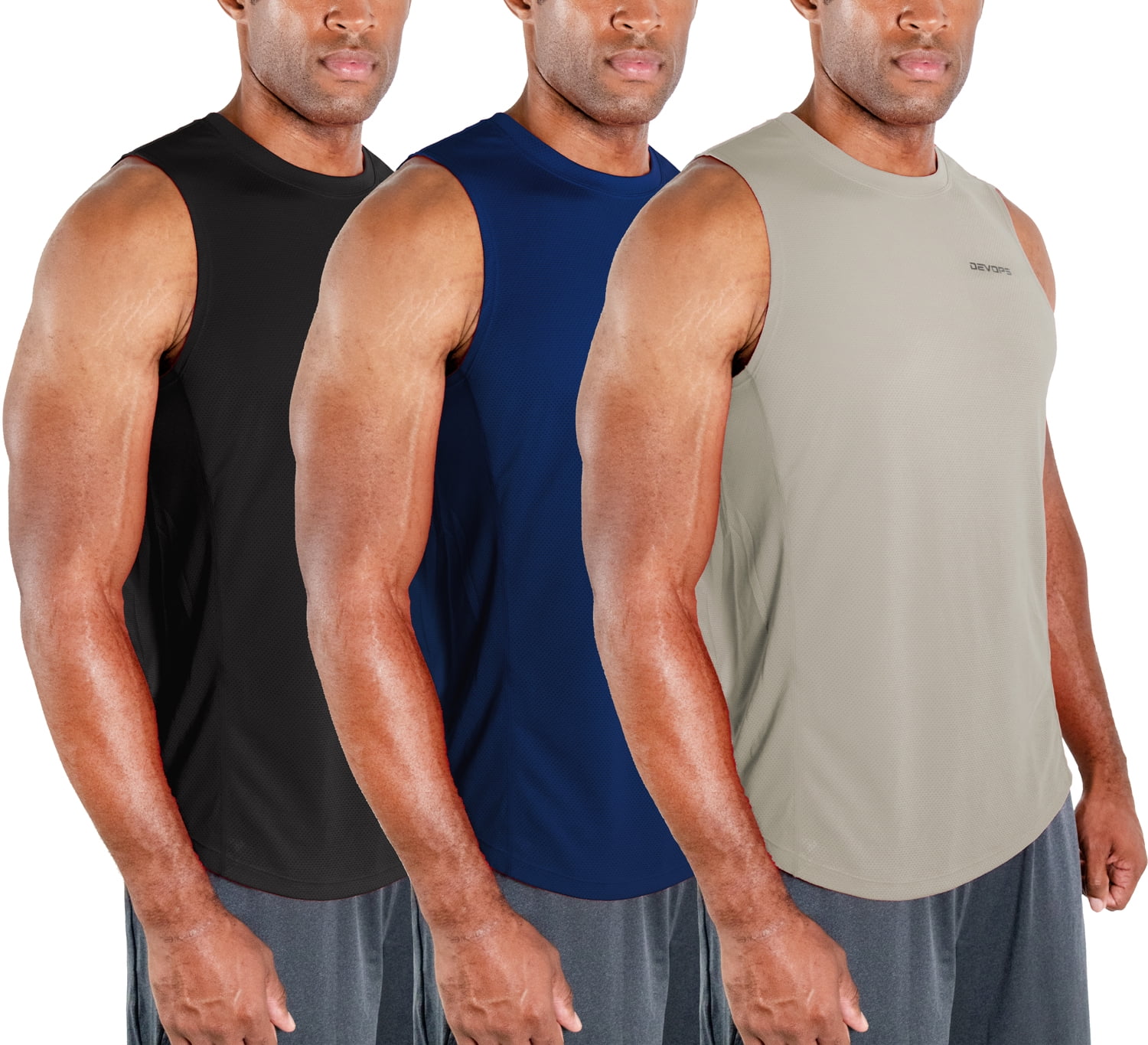 DevOps Men's Sleeveless Dry Fit Tank Tops, 3 Pack, Muscle Shirts for ...